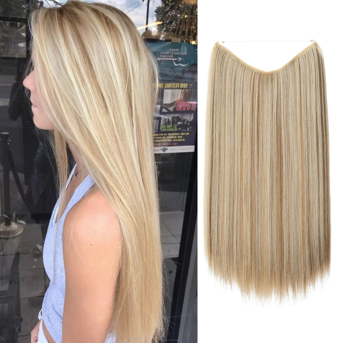 Bahama Beige Straight Halo Hair Extensions | Thathair